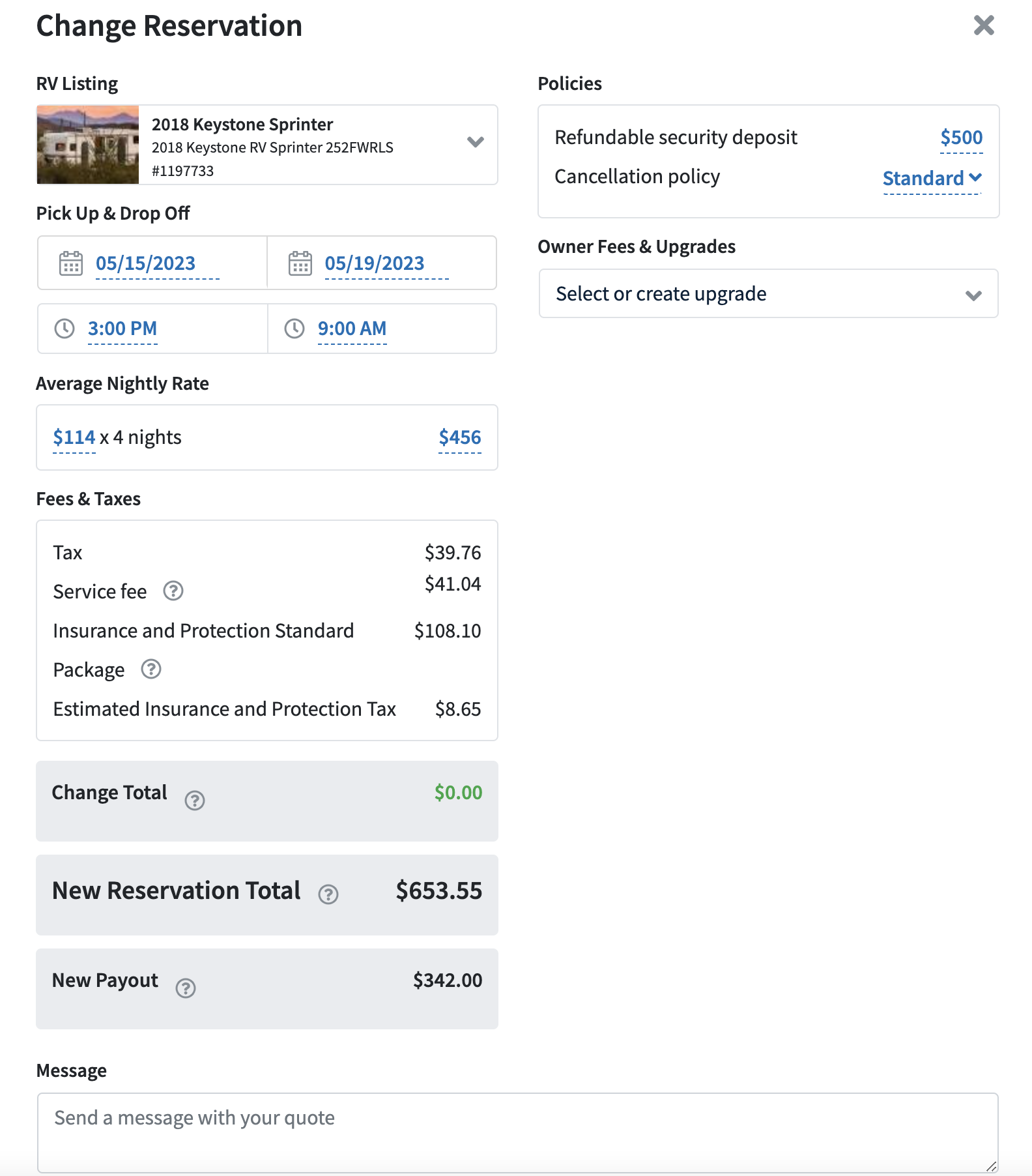 How can I change a reservation once a renter has booked my RV?