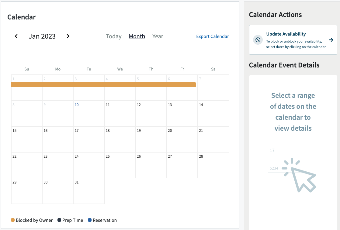 How do I block or unblock dates from the calendar?